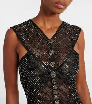 SELF-PORTRAIT Embellished Fishnet Maxi Dress