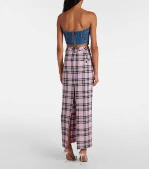 AREA Plaid Wool Midi Skirt