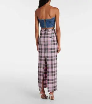 AREA Plaid Wool Midi Skirt
