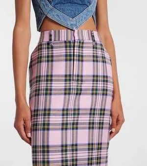 AREA Plaid Wool Midi Skirt