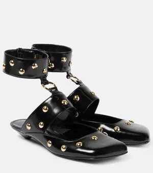 Chloé Studded Leather Square Toe Flats - Black