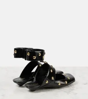 Chloé Studded Leather Square Toe Flats - Black
