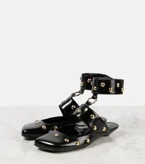 Chloé Studded Leather Square Toe Flats - Black