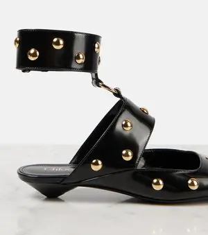 Chloé Studded Leather Square Toe Flats - Black
