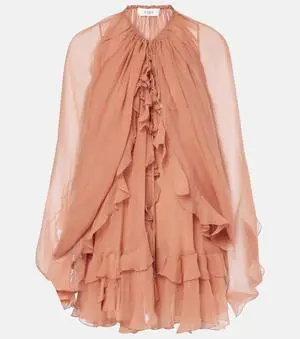 Chloé Ruffled Silk Muslin Cape - Pink