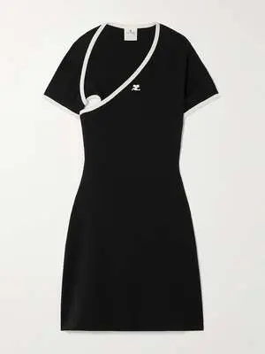 COURREGES Slash Two-tone Cotton-jersey Mini Dress