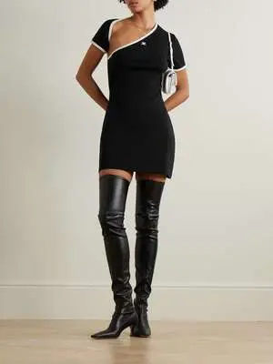COURREGES Slash Two-tone Cotton-jersey Mini Dress