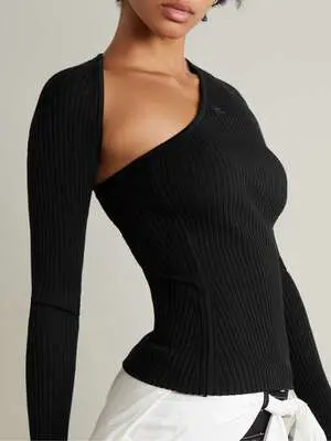 COURREGES Slash Asymmetric Ribbed-knit Sweater