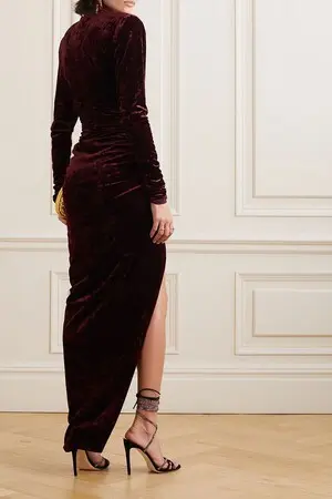 Alexandre Vauthier Ruched Stretch-velvet Maxi Dress - Merlot