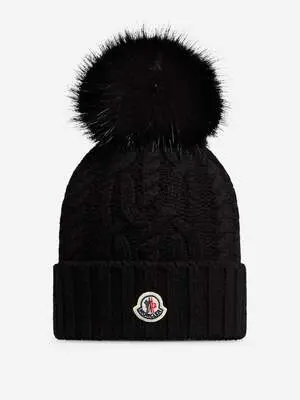 Moncler Moncler Wool-Cashmere Cable Knit Beanie Black