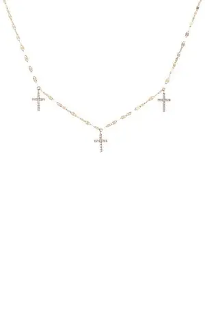 LANA JEWELRY 14k Gold Triple Diamond Cross Charm Necklace