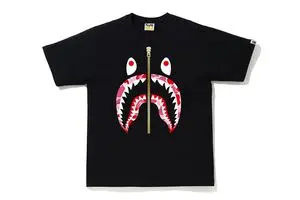 A BATHING APE Abc Camo Shark Tee Shirt - Black/pink/gold