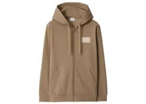 Burberry Logo Print Zip Hoodie - Camel