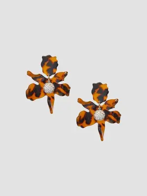 Lele Sadoughi Crystal Lily Drop Earrings - Tortoise