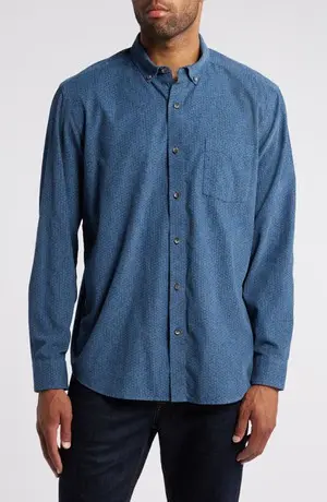 Johnston & Murphy Overdye Print Corduroy Button-down Shirt - Blue