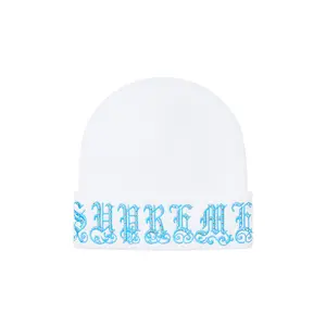 Supreme Old English Rhinestone Beanie - White