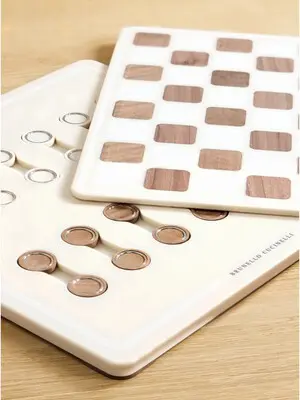Brunello Cucinelli Krion® Walnut And Steel Draughts Set