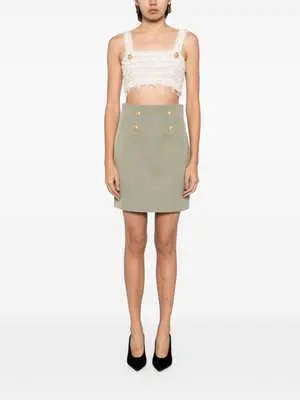 Balmain High-waisted Virgin Wool Miniskirt - Green