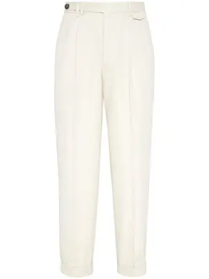 Brunello Cucinelli Pressed-crease Tapered Trousers - White