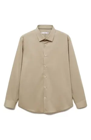 Mango Stretch Button-up Shirt - Light/ Pastel Grey