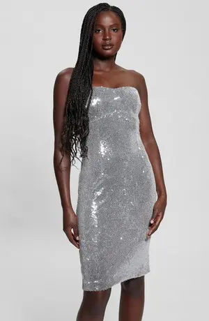 Guess Jamie Sequin Strapless Sheath Dress