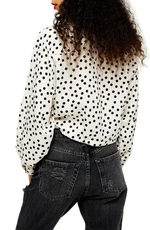 Topshop Polka Dot Drawstring Waist Blouse