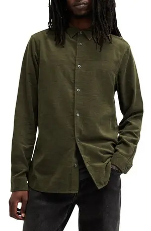 ALLSAINTS Birchwood Fine Wale Corduroy Button-up Shirt Cage Brown
