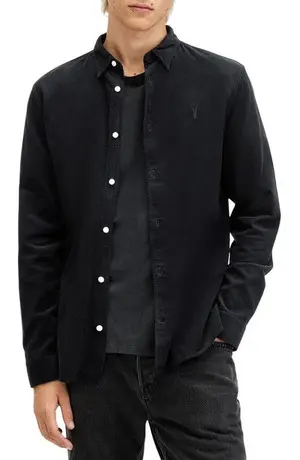 ALLSAINTS Birchwood Fine Wale Corduroy Button-up Shirt Jet Black