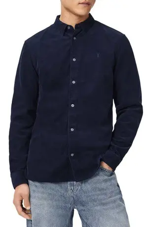 ALLSAINTS Birchwood Fine Wale Corduroy Button-up Shirt - Sapphire Blue