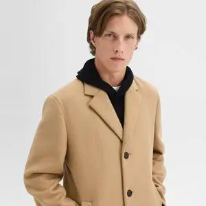 Theory 3-button Topcoat In Recycled Wool-blend Melton - New Camel