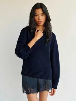 REFORMATION Cove Cashmere Oversized Crew Sweater - Blue