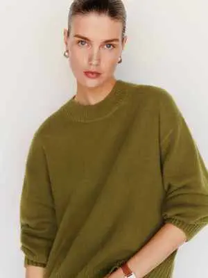 REFORMATION Cove Cashmere Oversized Crew Sweater - Green