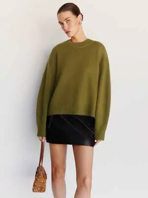 REFORMATION Cove Cashmere Oversized Crew Sweater - Green
