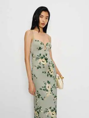 REFORMATION Sathia Satin Dress - Green