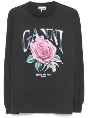 GANNI Rose Print T-shirt