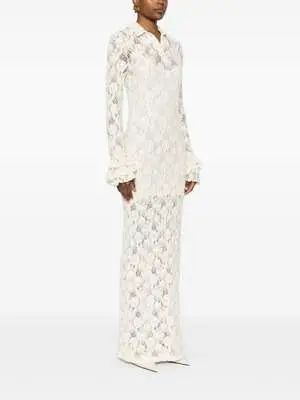 chinese dress ladies MSGM Size 4 White Cotton Eyelet Ruffle Dress