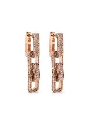 Shay 18k Rose Gold Triple Deco Diamond Earrings - Silver