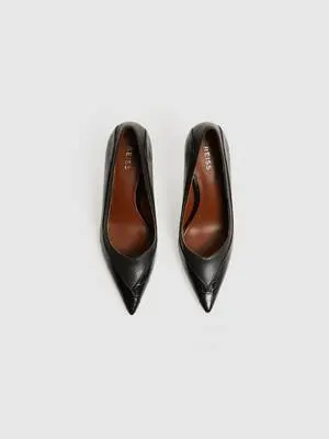 REISS Gwyneth Leather Court Shoes