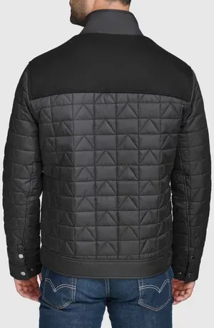Cole Haan Mixed Media Quilted Jacket - Black