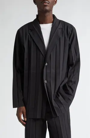 Issey Miyake Edge Ensemble Pleated Single Breasted Blazer - Black