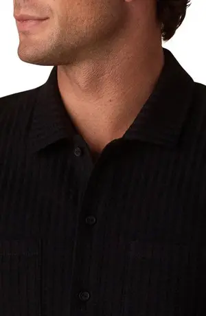 THE NORMAL BRAND Getaway Short Sleeve Knit Button-up Shirt - Black