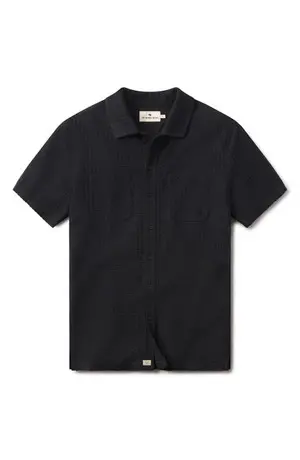 THE NORMAL BRAND Getaway Short Sleeve Knit Button-up Shirt - Black