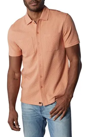 THE NORMAL BRAND Getaway Short Sleeve Knit Button-up Shirt Georgia Peach