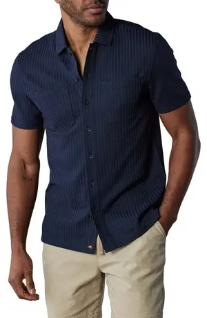 THE NORMAL BRAND Getaway Short Sleeve Knit Button-up Shirt - Navy