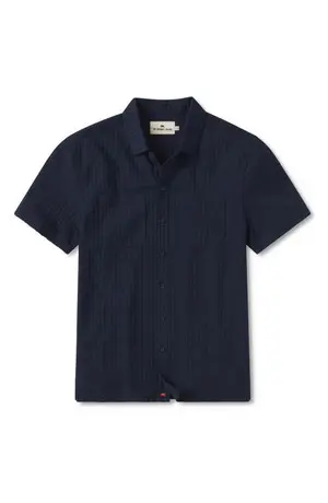 THE NORMAL BRAND Getaway Short Sleeve Knit Button-up Shirt - Navy