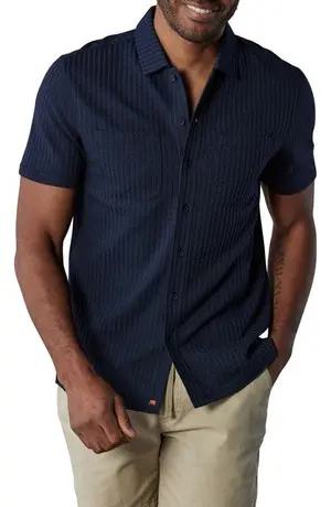 THE NORMAL BRAND Getaway Short Sleeve Knit Button-up Shirt - Navy