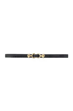 Maje Thin Leather Belt With Lion Bit - Black