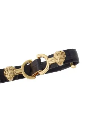 Maje Thin Leather Belt With Lion Bit - Black