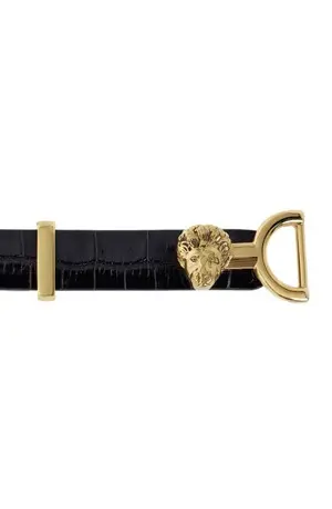 Maje Thin Leather Belt With Lion Bit - Black