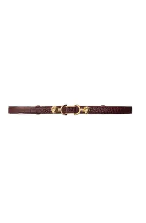 Maje Maje Thin Leather Belt With Lion Bit Burgundy